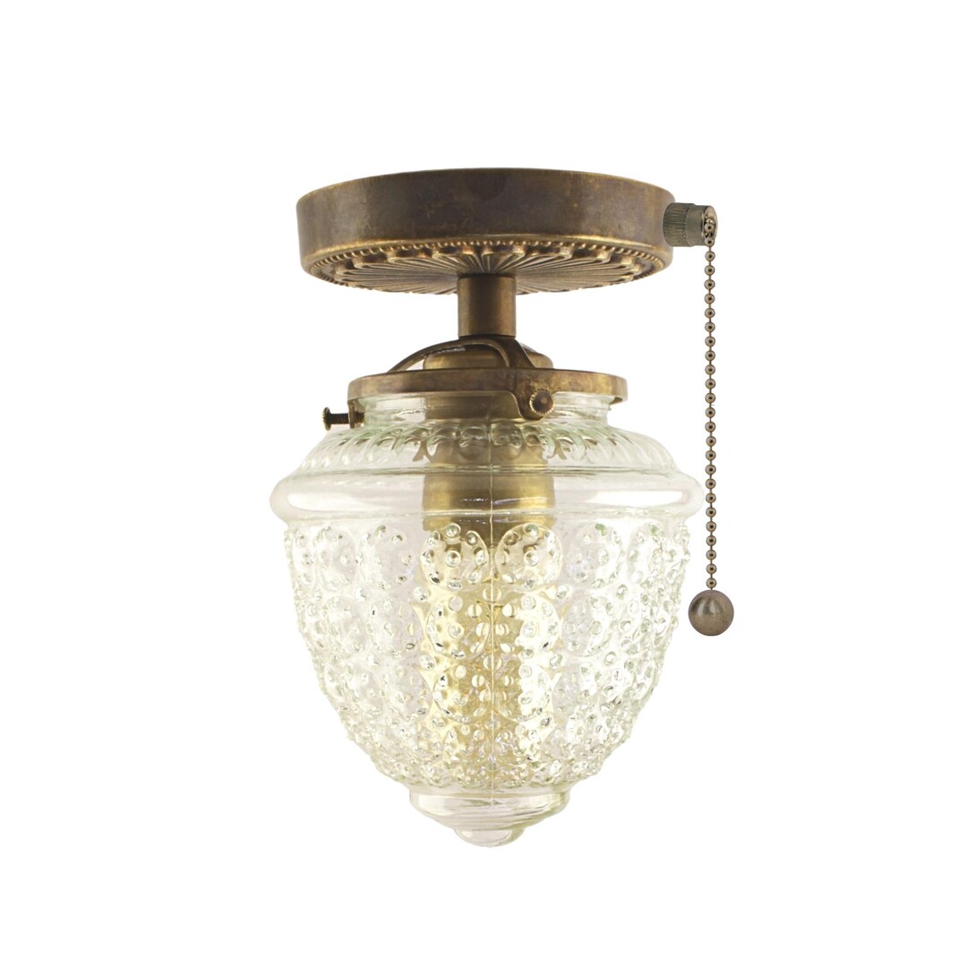 Vintage Inspired Cast Brass Ceiling Light: Acorn Glass Shade, Pull ...