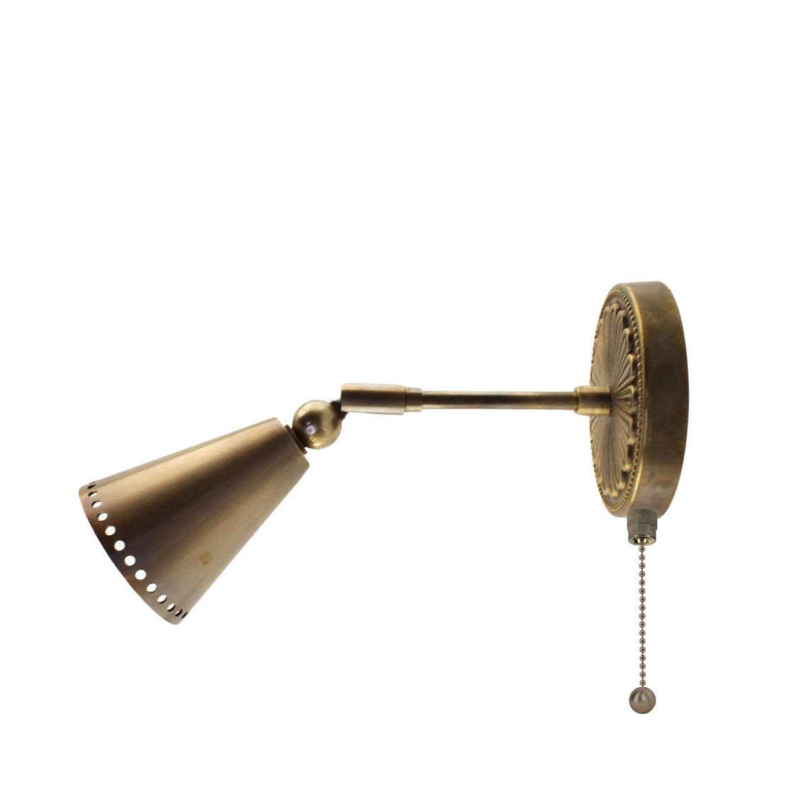 Brass Cone Spotlight Wall Sconce: Pull Chain Bedside Reading Light - Etsy