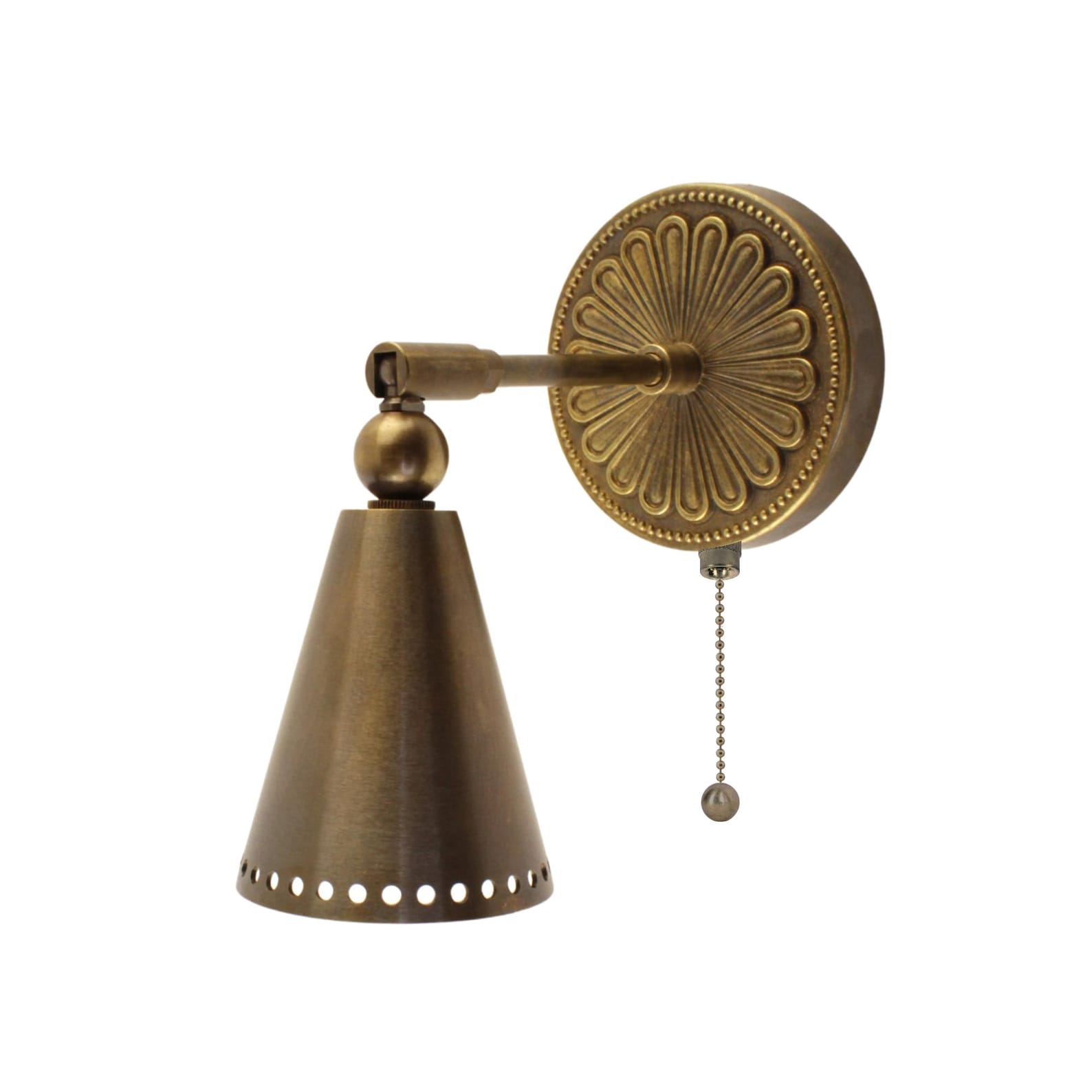 Brass Cone Spotlight Wall Sconce: Pull Chain Bedside Reading Light - Etsy