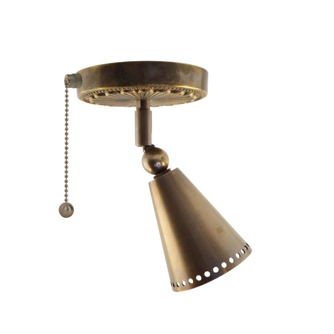 Adjustable Brass Cone Spotlight: Articulating Ceiling Light With Pull ...