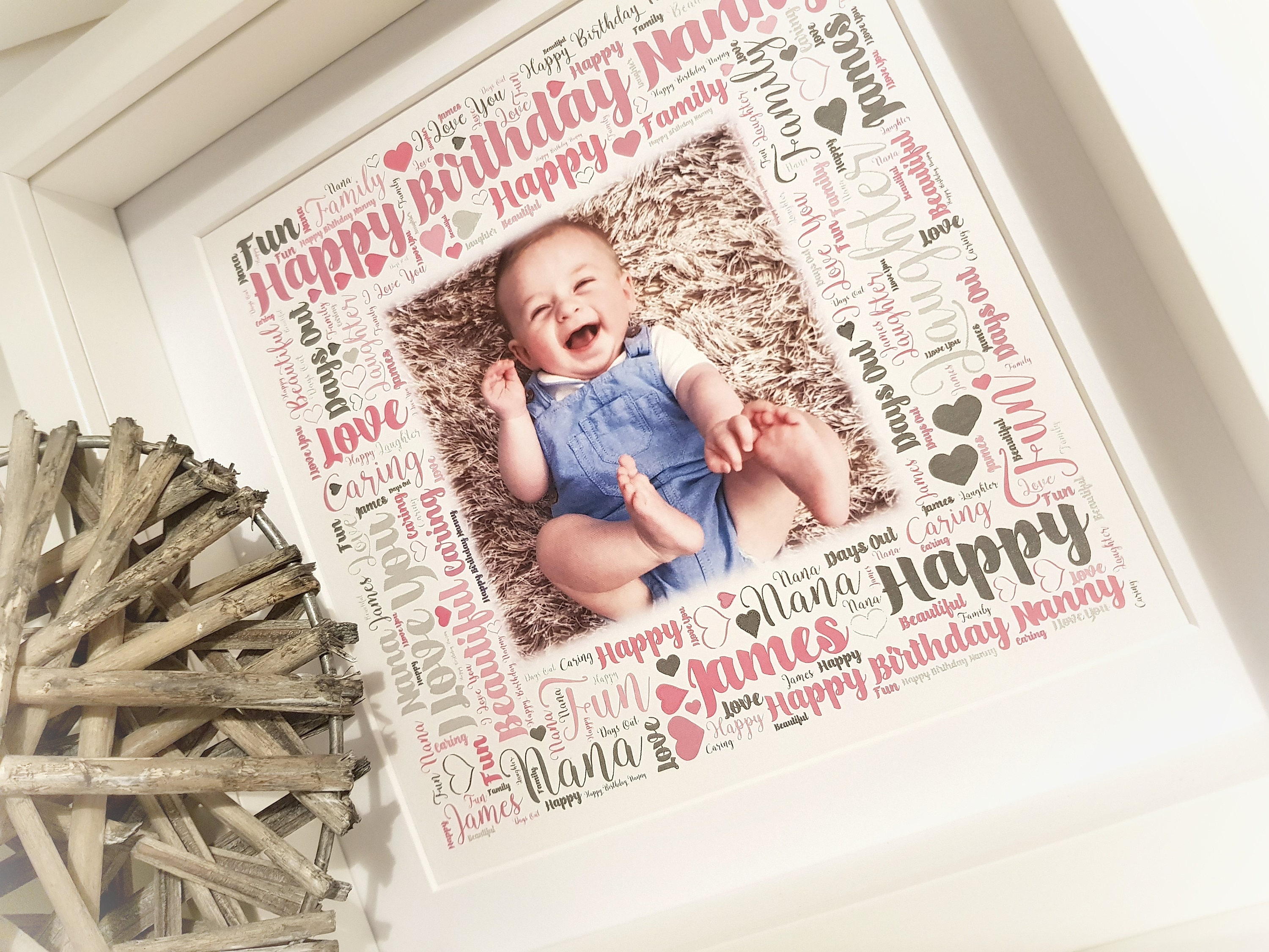 Personalised Word Art Print & Photo Box Frame, Birthday, Friend, Sister ...
