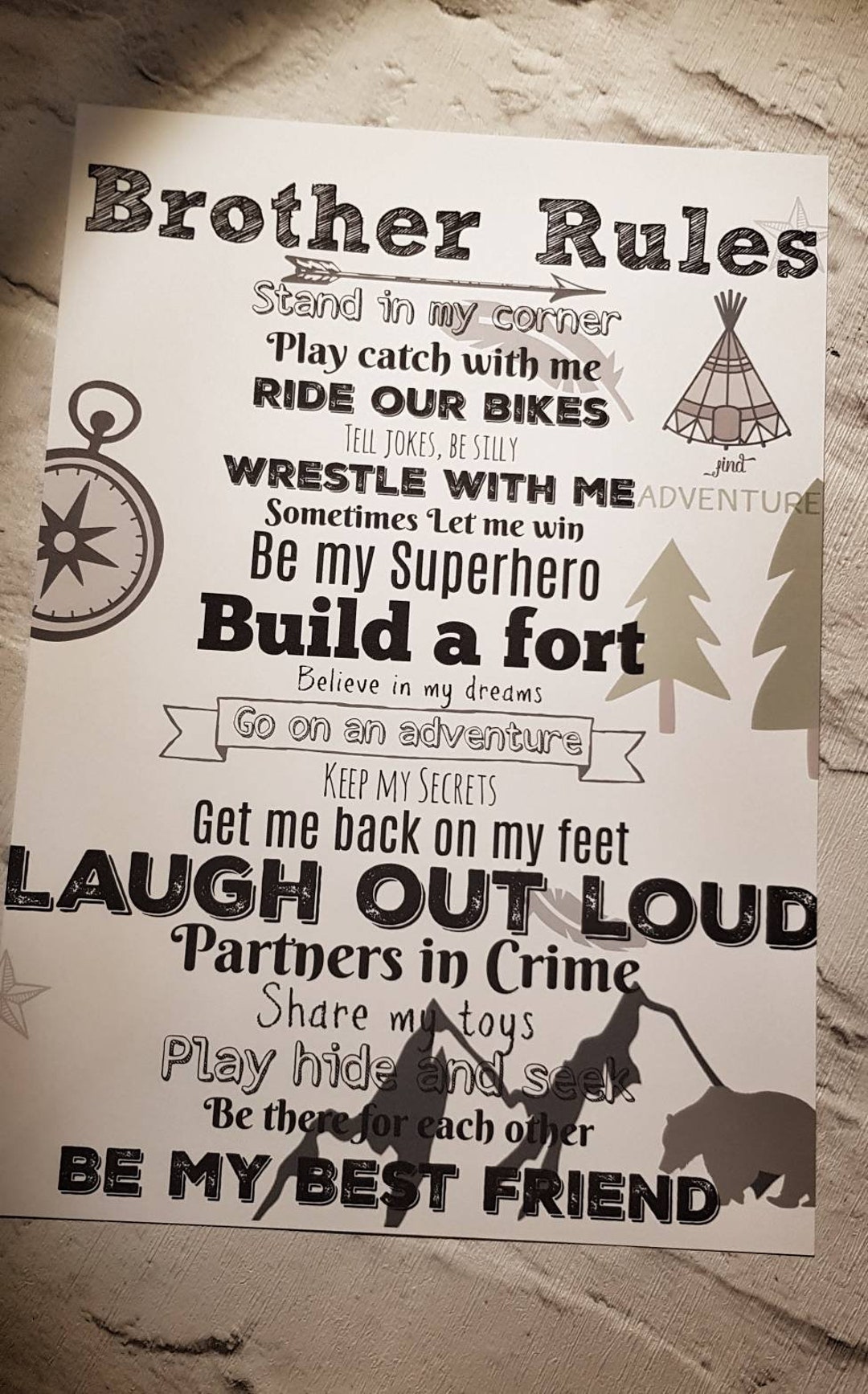 Brother Rules A4 Unframed Print, Boys Bedroom, Brothers, Play Room ...