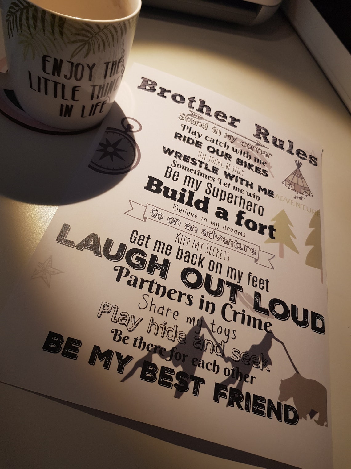 Brother Rules A4 Unframed Print, Boys Bedroom, Brothers, Play Room ...