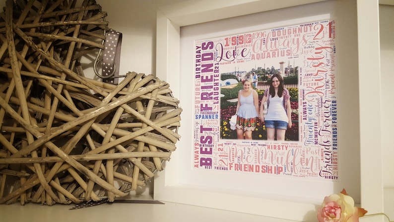 Personalised Word Art Print & Photo Box Frame, Birthday, Friend, Sister ...