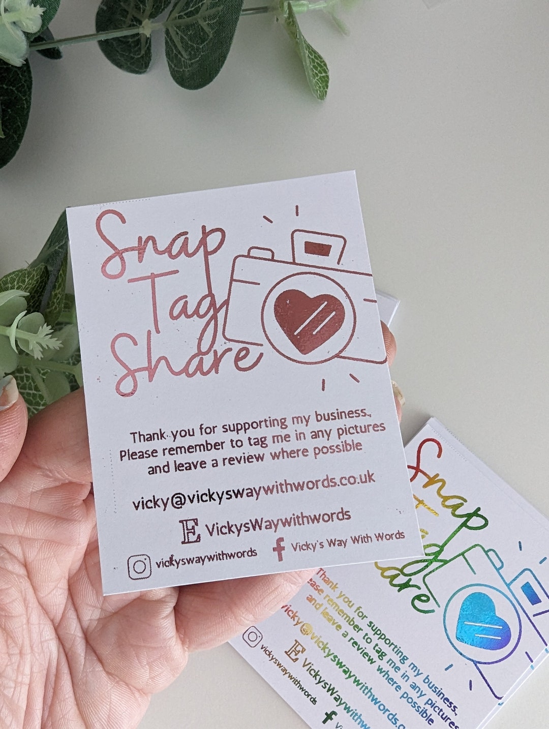 Snap Tag Share Social Media Business Cards Foiled - Etsy UK