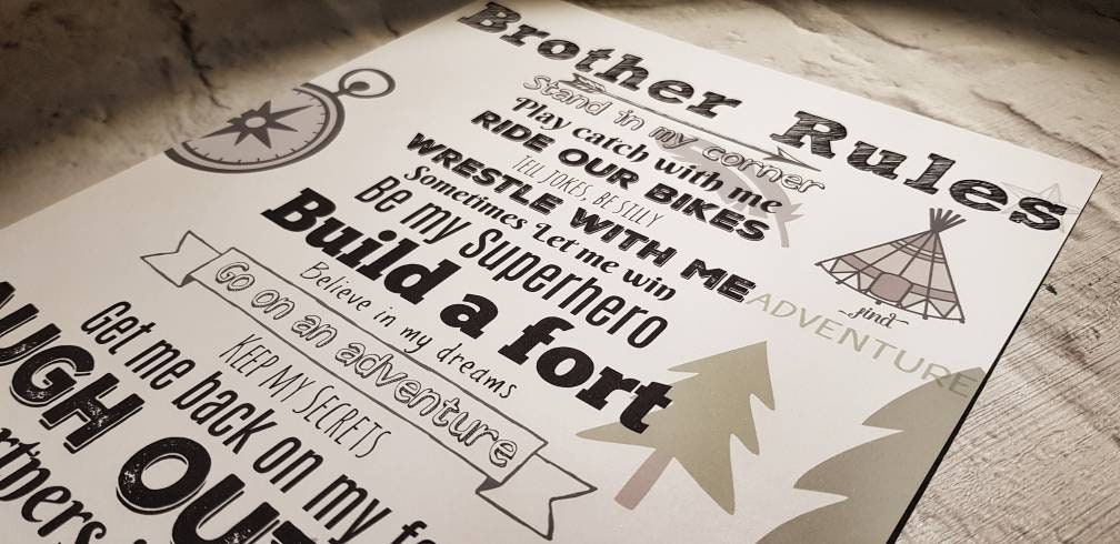 Brother Rules A4 Unframed Print, Boys Bedroom, Brothers, Play Room ...