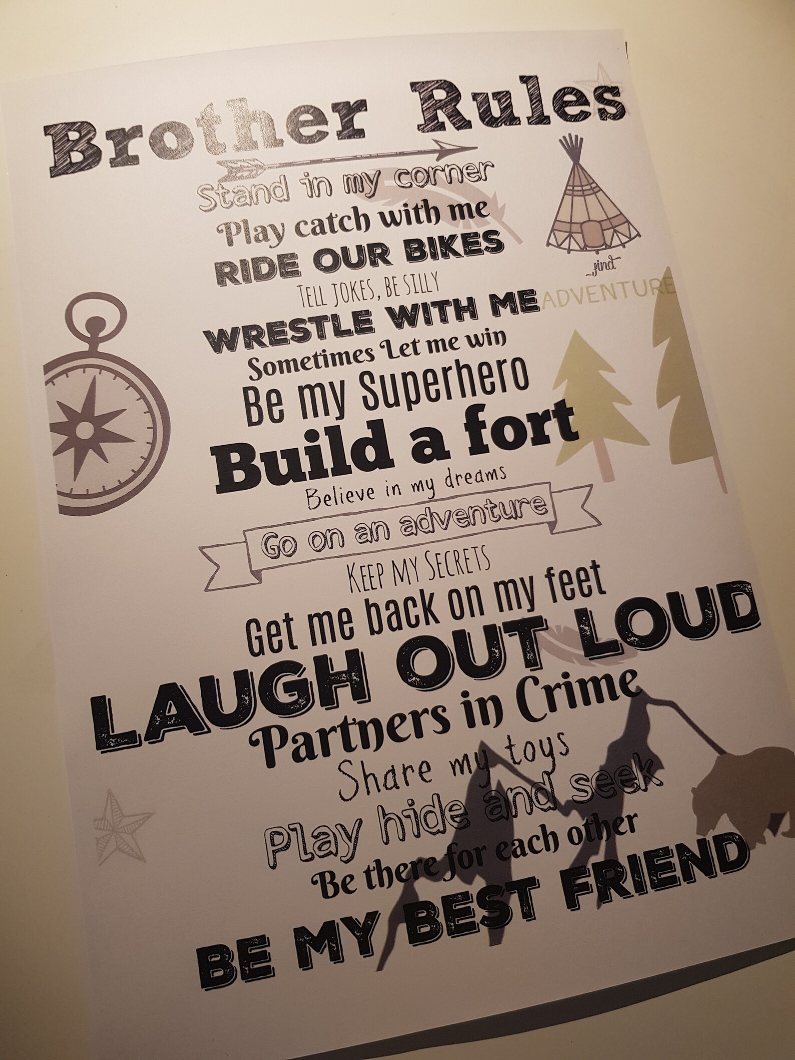 Brother Rules A4 Unframed Print Boys Bedroom Brothers Play - Etsy