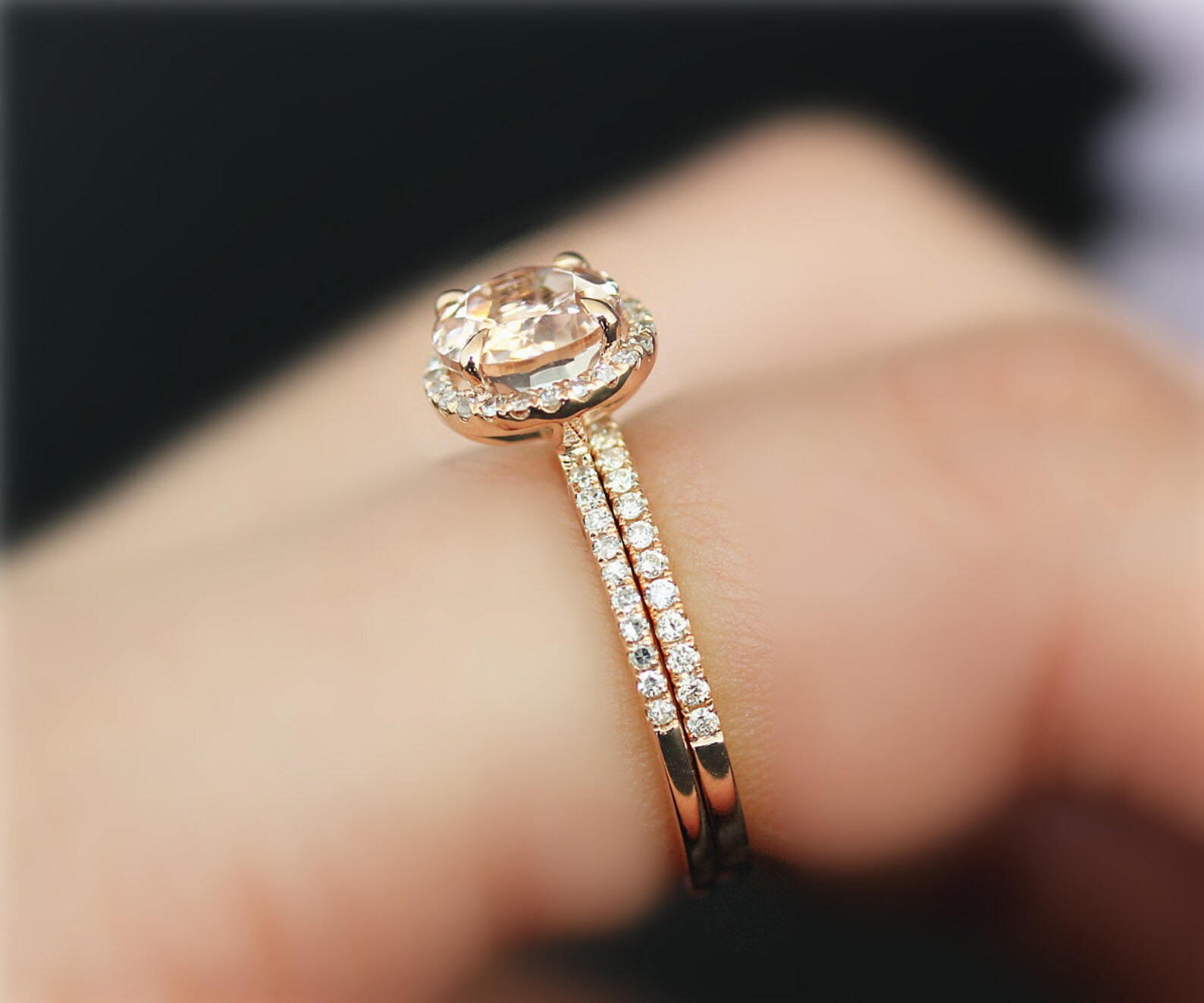 14K Rose Gold Engagement Ring Set Handmade 7mm Round Natural - Etsy