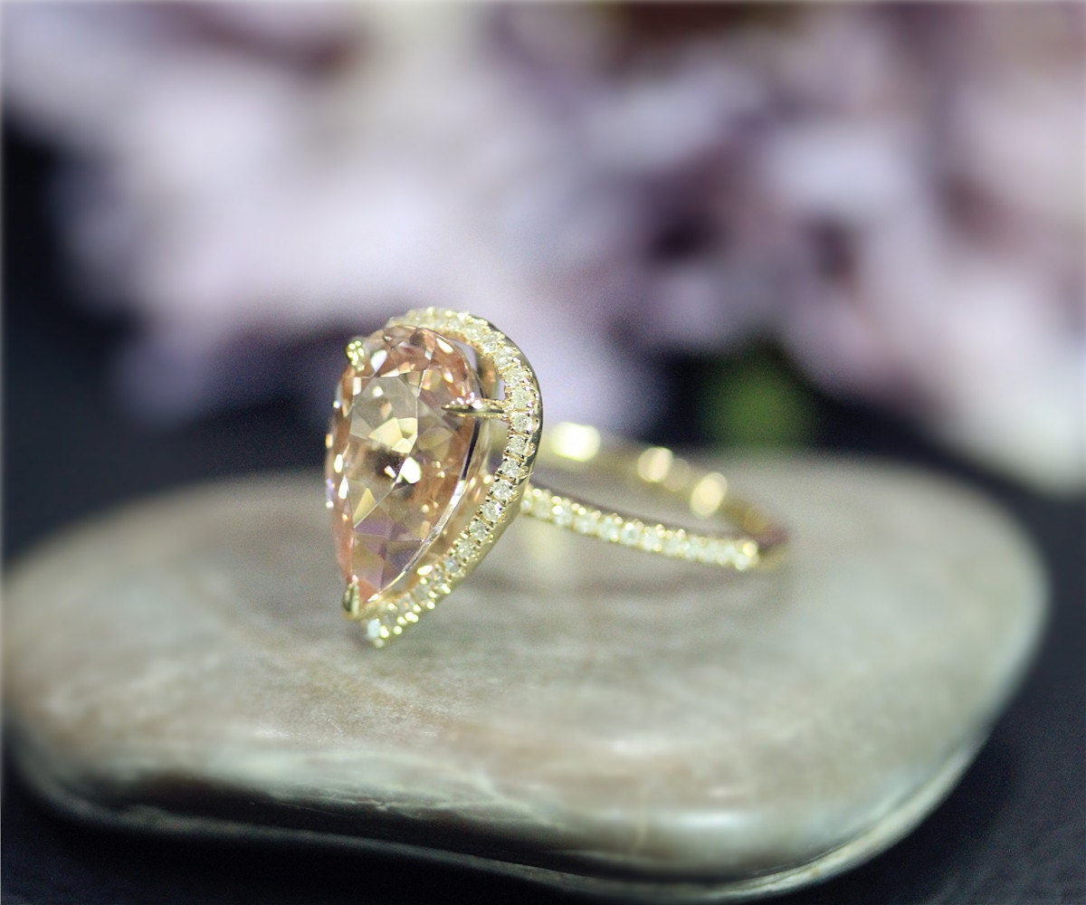 Larger Stone 3ctw Pear Shaped Natural Pink Morganite Ring - Etsy