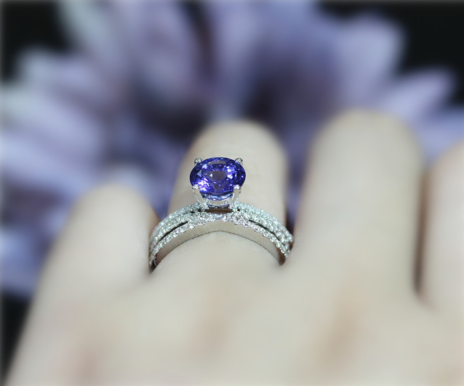Genuine Tanzanite Ring Set VS Tanzanite Engagement Ring Set Round Gem ...