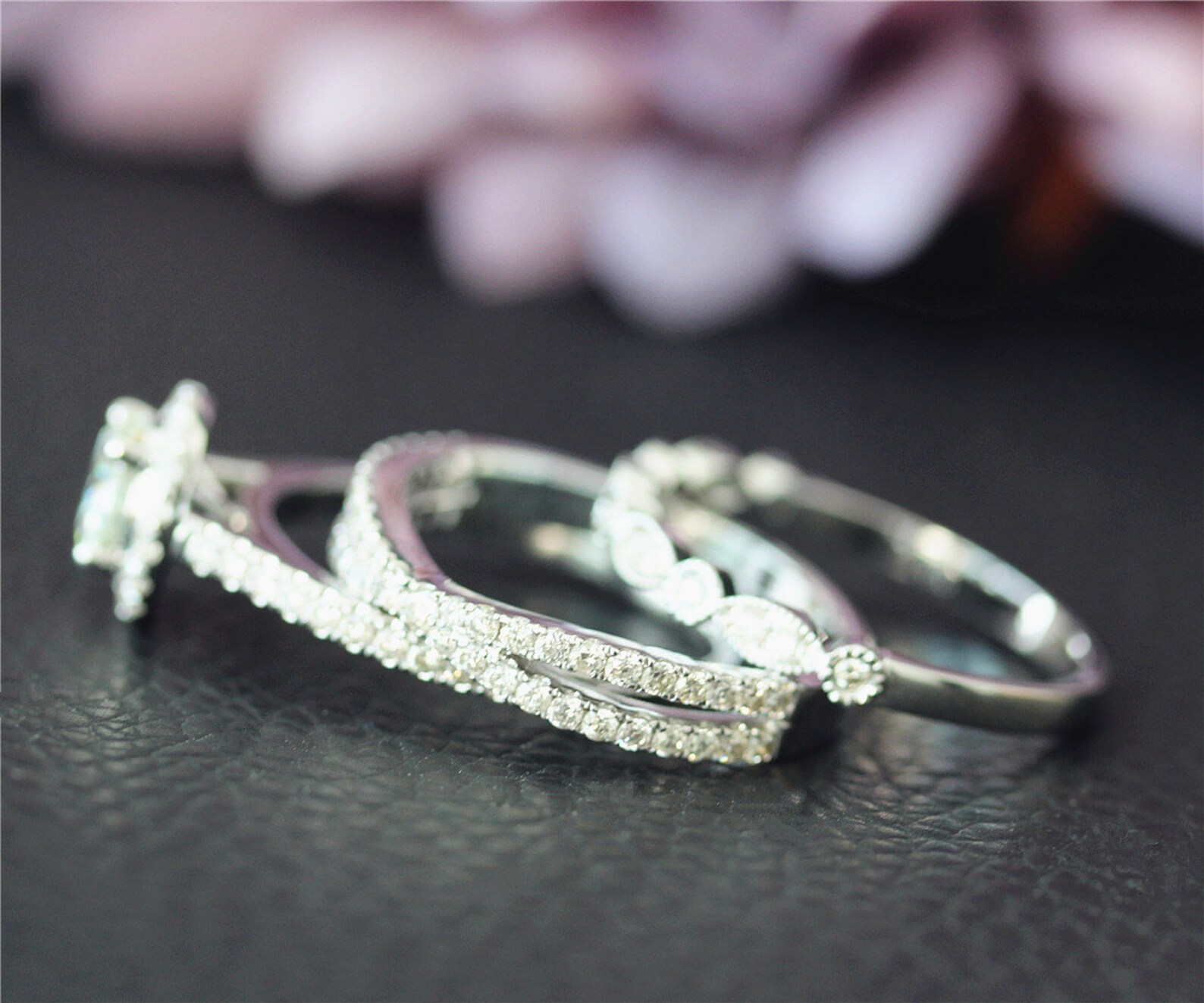 Perfect 3 Rings Set! Charles & Colvard Round Moissanite Ring Set ...