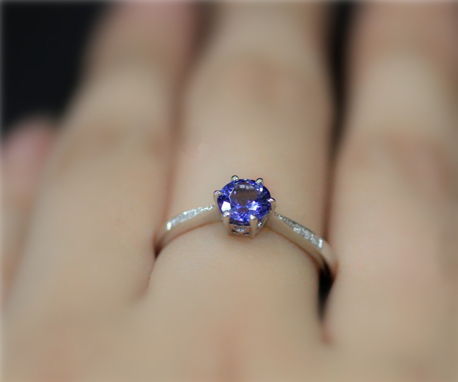 Natural Tanzanite Engagement Ring 6mm Round Natural Tanzanite - Etsy
