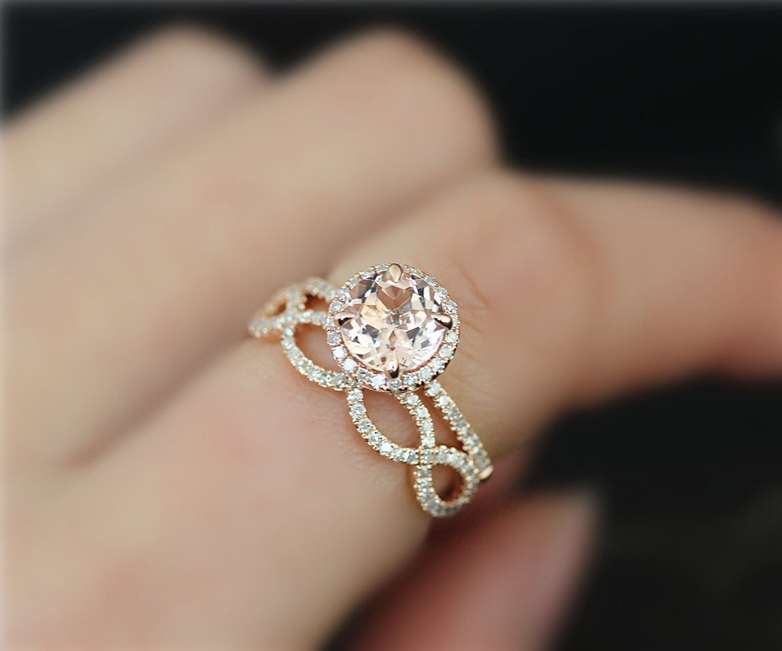 Handmade Round Morganite Ring Set! Engagement Ring Set 7mm Natural VS ...