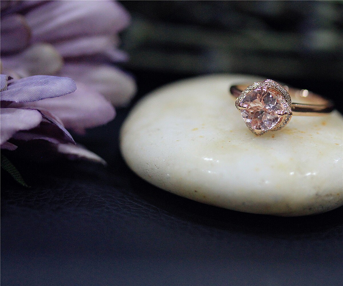 Unique Wedding Ring Rose Shaped Round Natural Pink Morganite - Etsy
