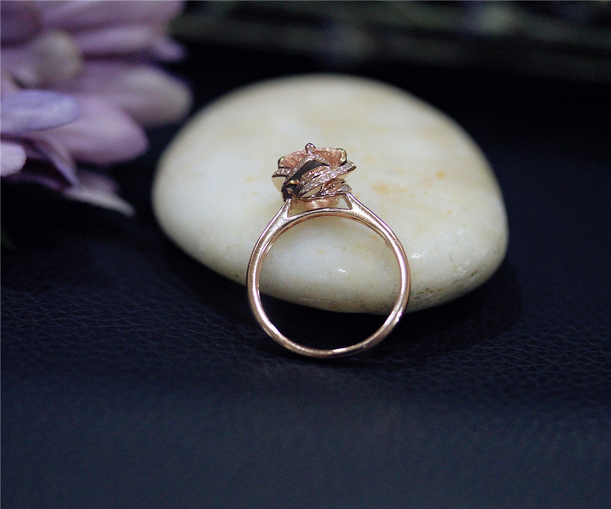 Unique Wedding Ring Rose Shaped Round Natural Pink Morganite - Etsy