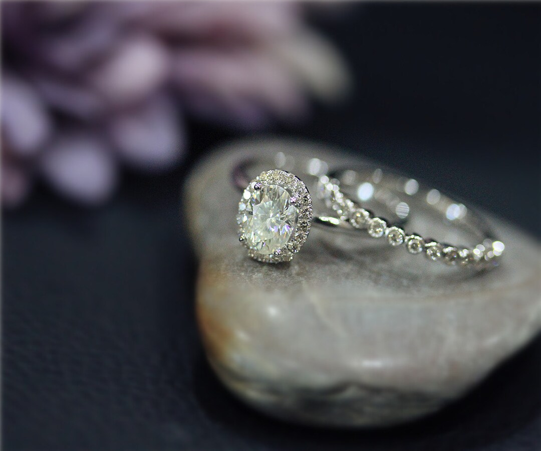 Charles & Colvard Moissanite Ring Set 1ct Oval Moissanite Ring Set ...