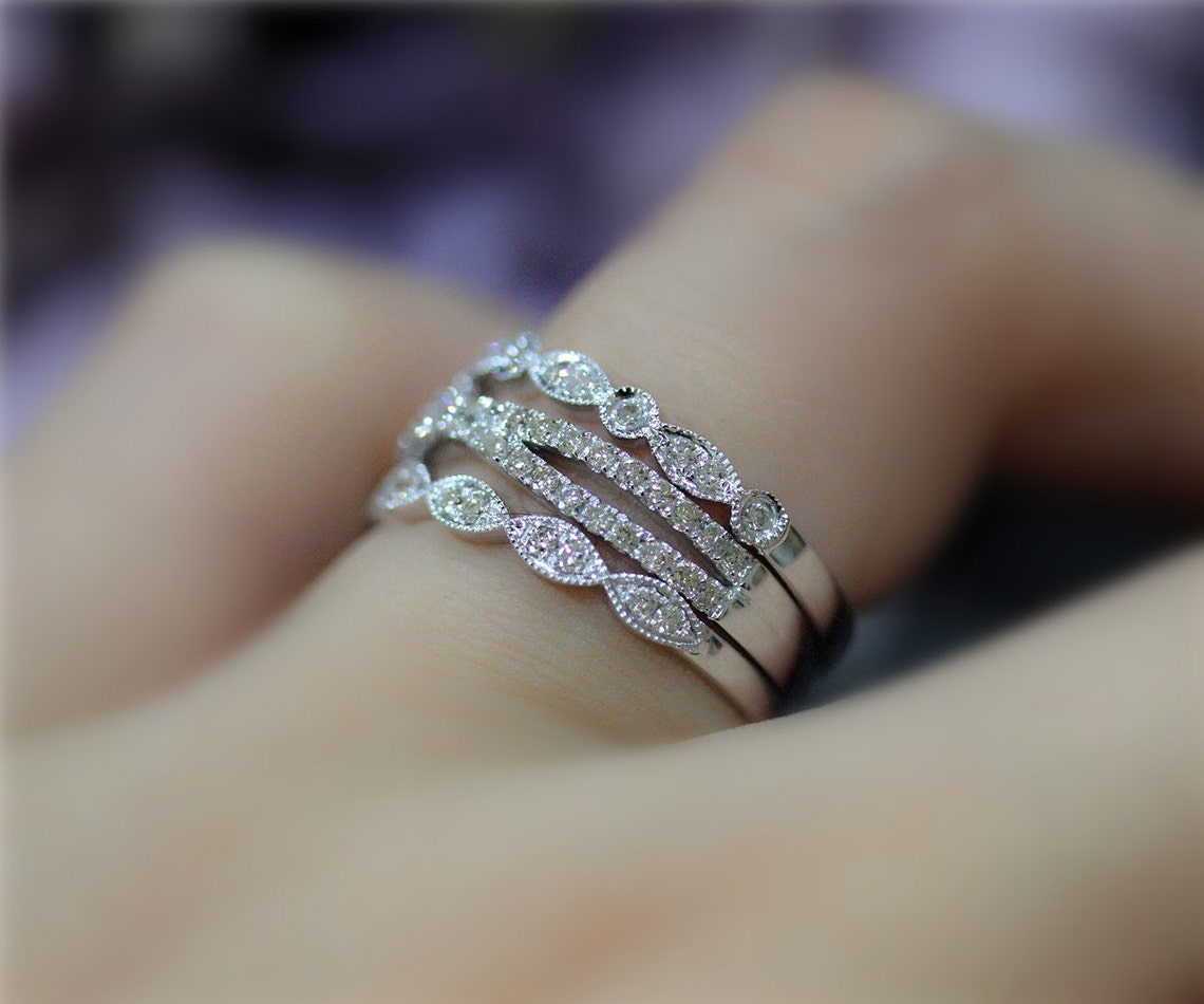 3 RINGS Diamonds Ring SET Diamond Wedding Ring Set Solid 14K | Etsy