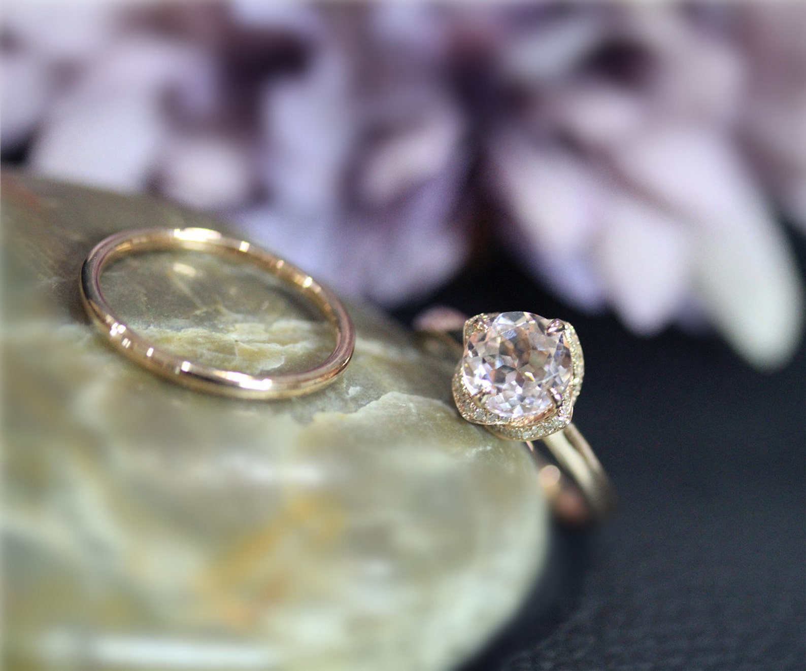 Rose For Christmas 2 Pcs Ring Set For Engagement Natural VS | Etsy