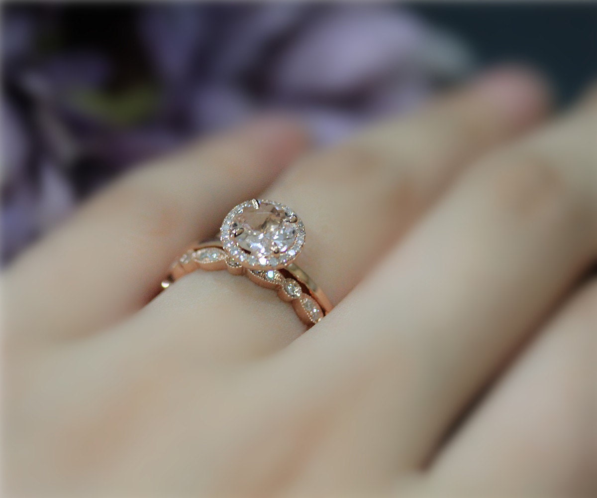 Simple Engagement Ring Set Handmade Bridal Ring Set Round | Etsy