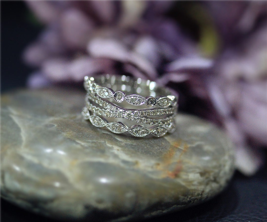 3 RINGS Diamonds Ring SET Diamond Wedding Ring Set Solid 14K - Etsy