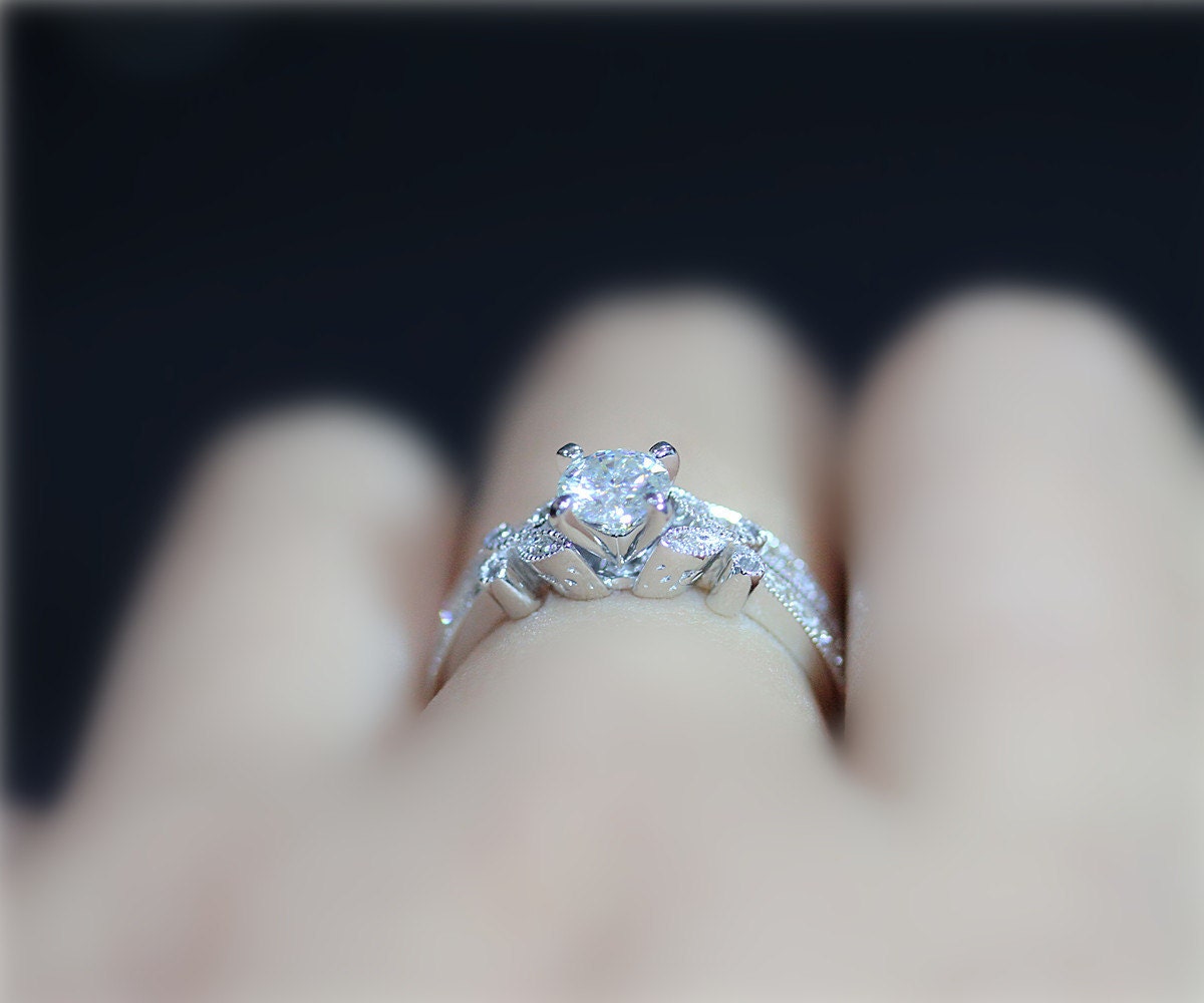 2 Rings Set Charles & Colvard Round Forever Classic | Etsy