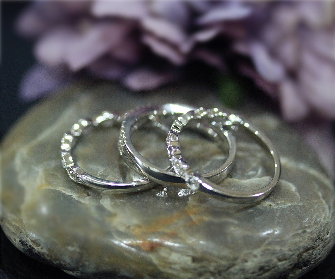 3 RINGS Diamonds Ring SET Diamond Wedding Ring Set Solid 14K | Etsy