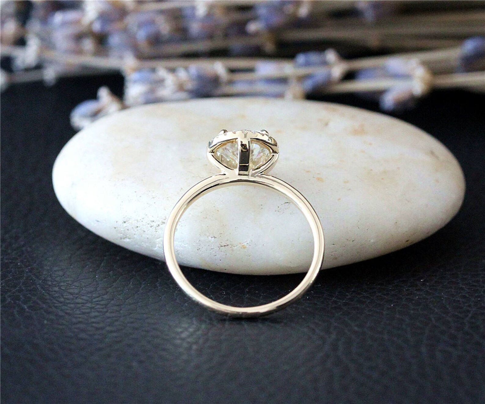 7.5mm Round Cut Moissanite Ring With Revised Solid Plain Band 14k Solid ...