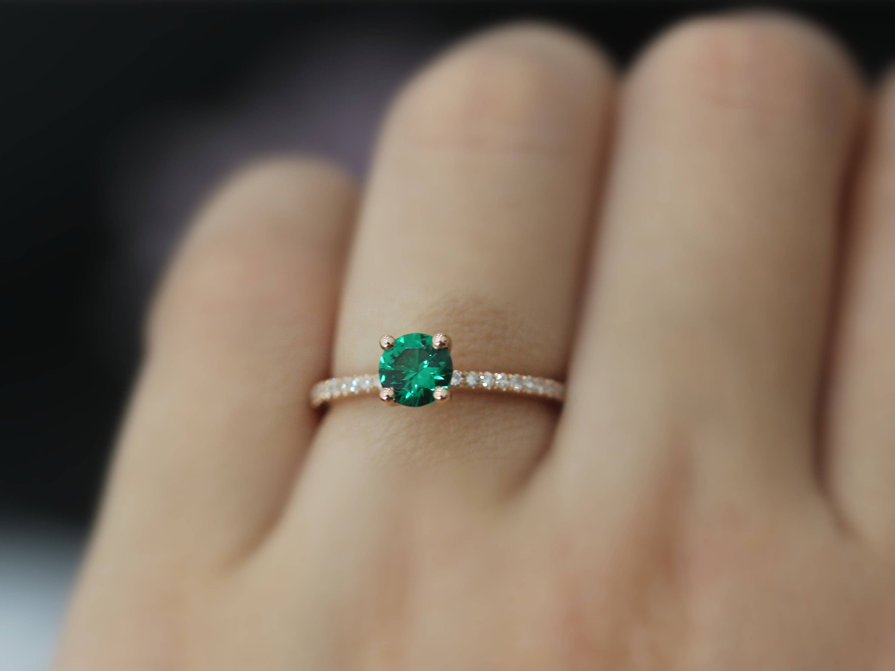 ELEGANT, 5mm Round Treated Emerald Ring May Birthday Gift! Solid 14K ...