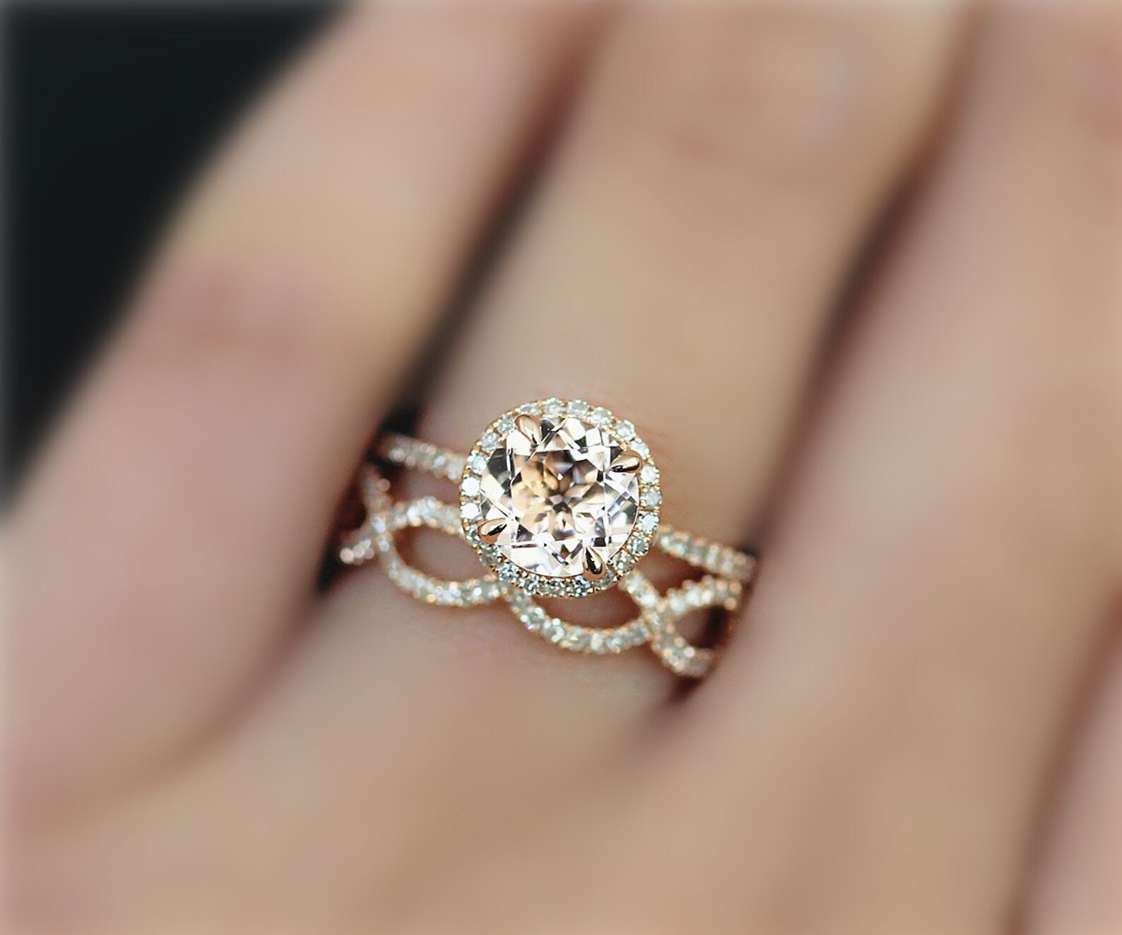 Handmade Round Morganite Ring Set! Engagement Ring Set 7mm Natural VS ...