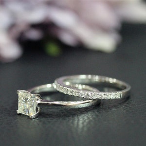 1ct Engagement Ring Set Charles & Colvard Princess Cut Moissanite Ring ...