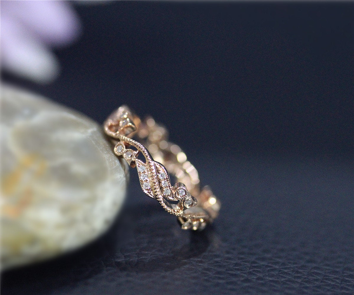 Solid 18K Rose Gold Ring Vintage Genuine Diamonds Wedding Ring - Etsy