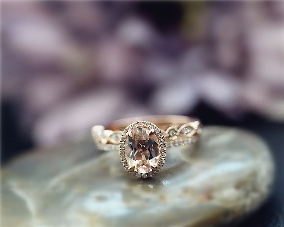 2 Rings Handmade Engagement Ring Set 6x8mm Oval Natural VS | Etsy