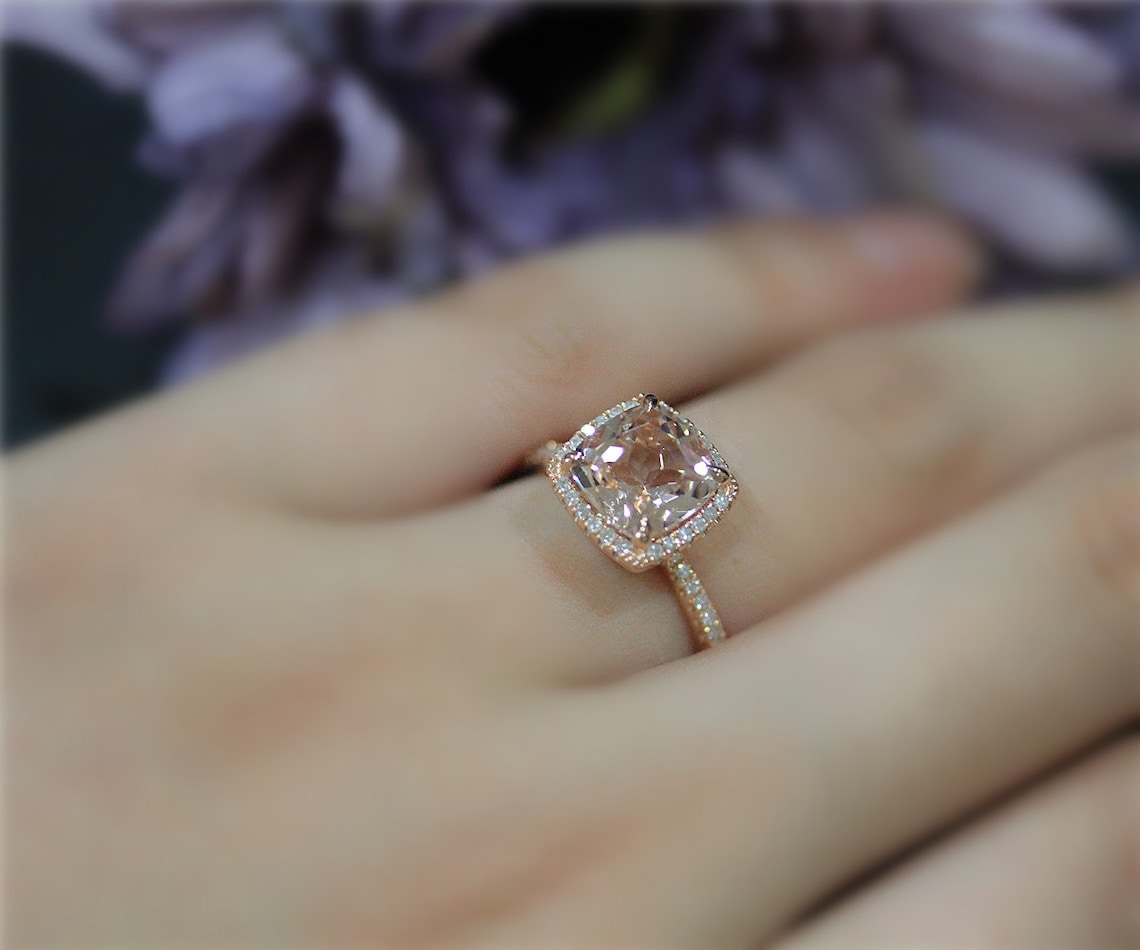 Engagement Ring 8mm Cushion Cut Natural VS Morganite Ring - Etsy