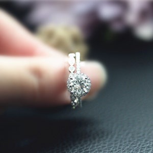 1ct Charles & Colvard Round Moissanite Ring Set, Diamond Accent Solid ...