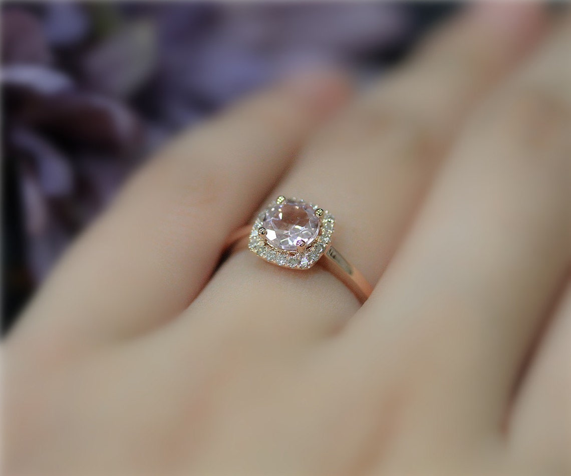 Natural Morganite & Diamonds Ring 14K Rose Gold Morganite Ring - Etsy