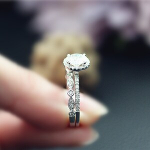 1ct Charles & Colvard Round Moissanite Ring Set, Diamond Accent Solid ...