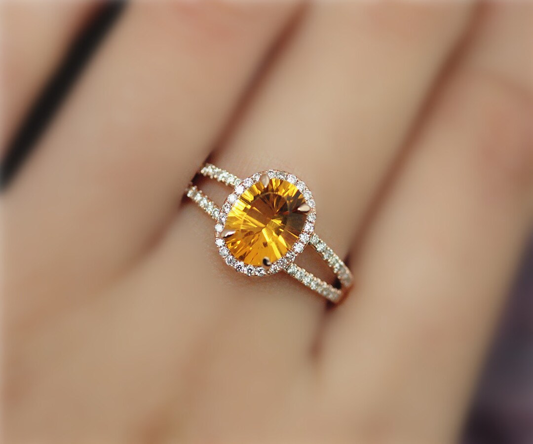 Oval Cut Gem Ring Real Citrine Engagement Ring November Gift Birthstone ...