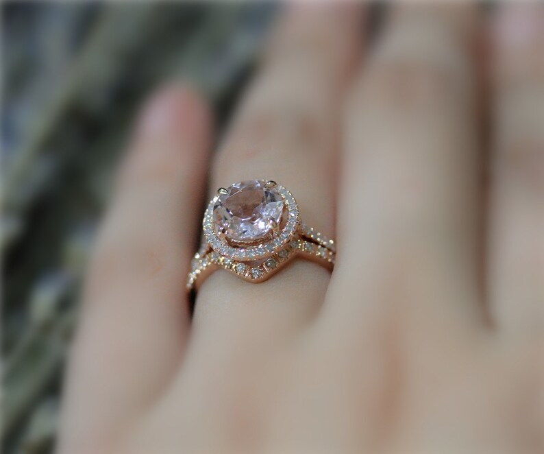 2.3ct Gem Diamonds and Round Morganite Ring Set Handmade Solid 14K Rose ...