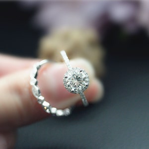 1ct Charles & Colvard Round Moissanite Ring Set, Diamond Accent Solid ...