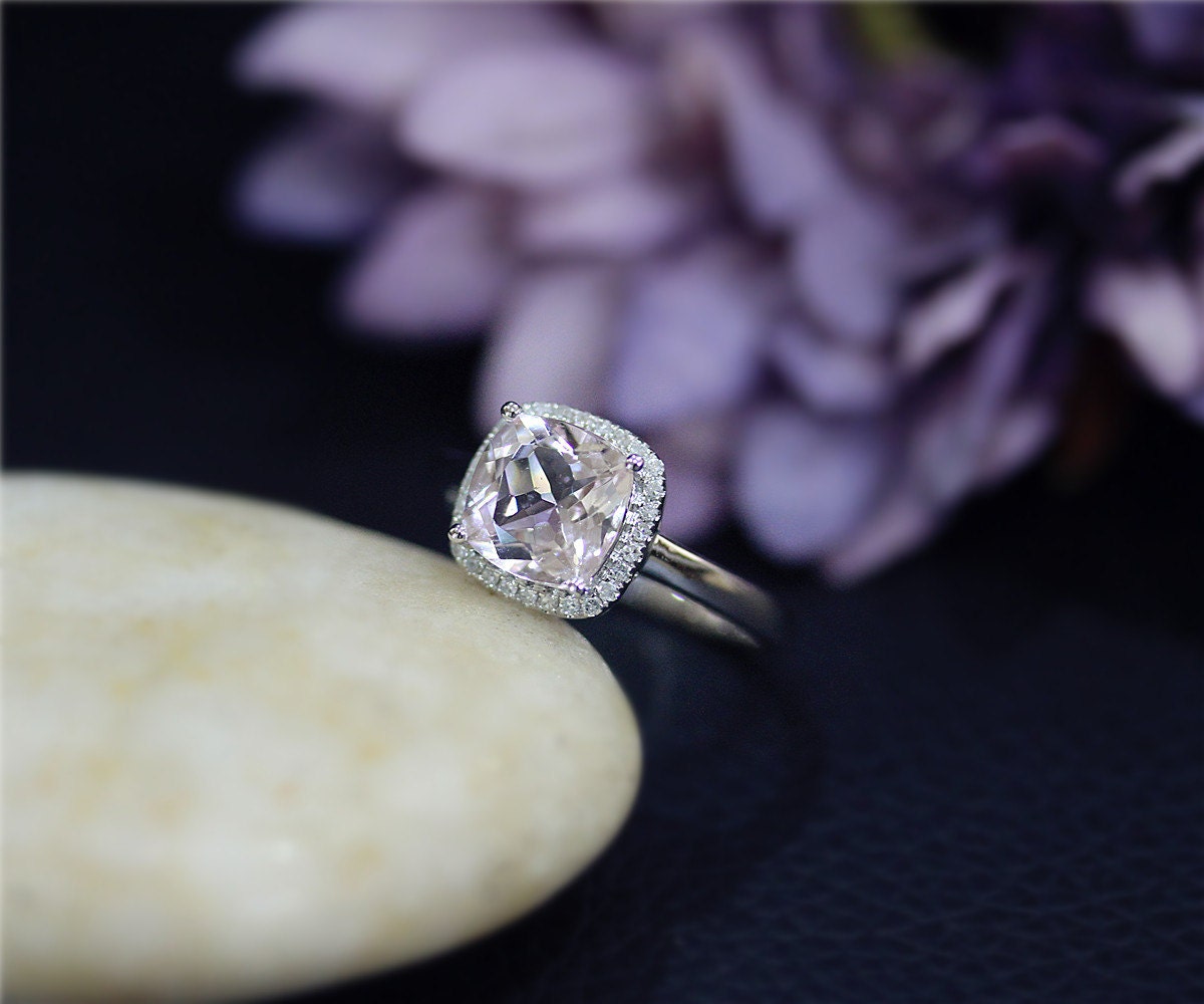 Natural Pink Morganite Engagement Ring 8mm Cushion VS Morganite Ring ...