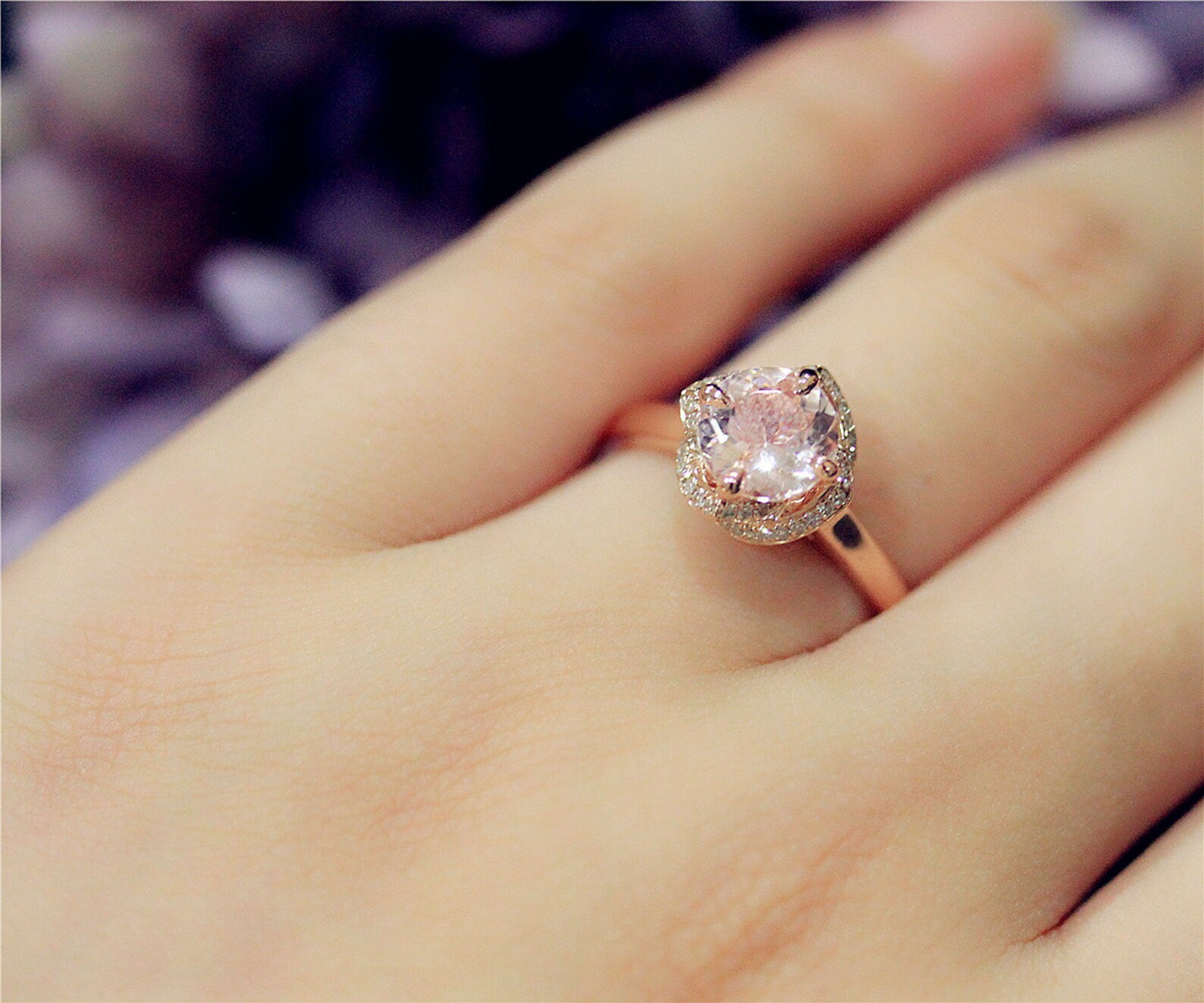 Unique Wedding Ring Rose Shaped Round Natural Pink Morganite - Etsy