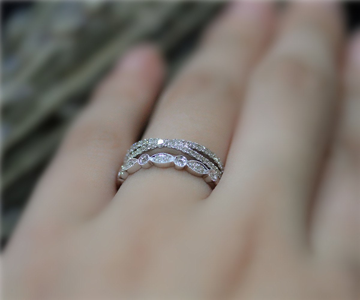 AMAZING Diamond Wedding Ring Set Solid 14K White Gold Ring Set Diamonds ...