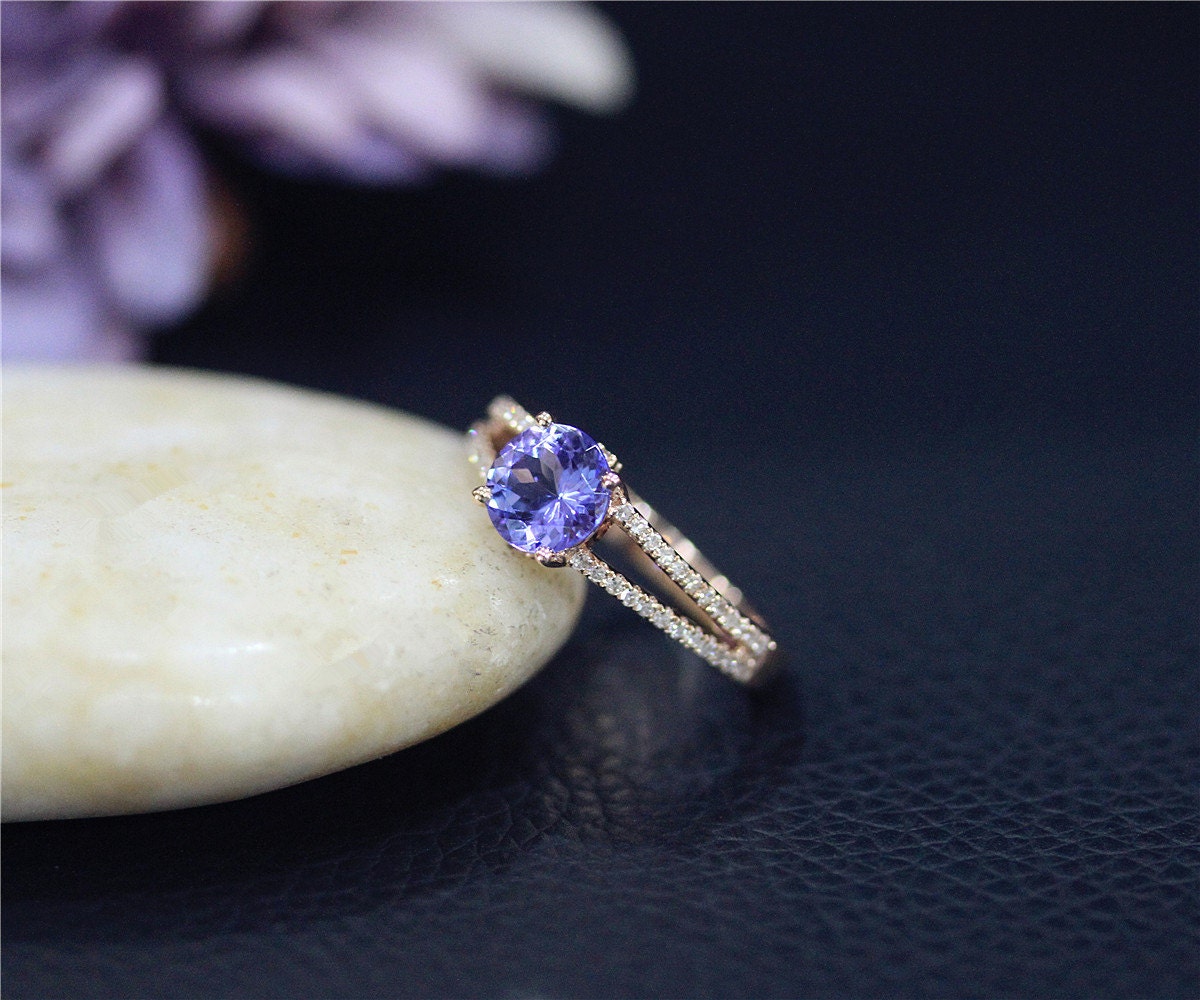 Tanzanite Engagement Ring 7mm Round Natural Tanzanite Wedding | Etsy