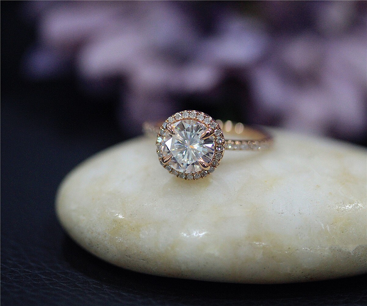 1.5ct Moissanite Ring 7.5mm Round Cut Brilliant Moissanite | Etsy