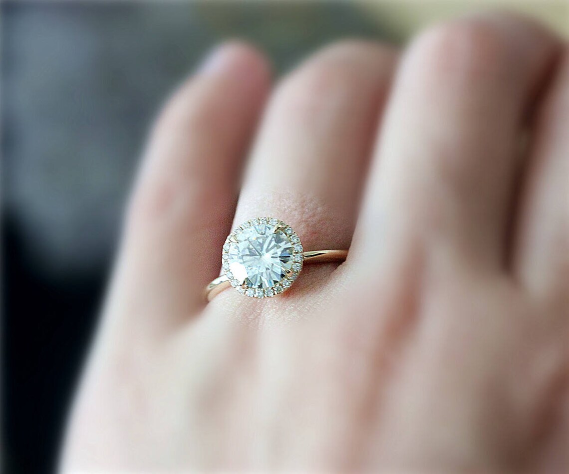 7.5mm Round Cut Moissanite Ring With Revised Solid Plain Band 14k Solid ...