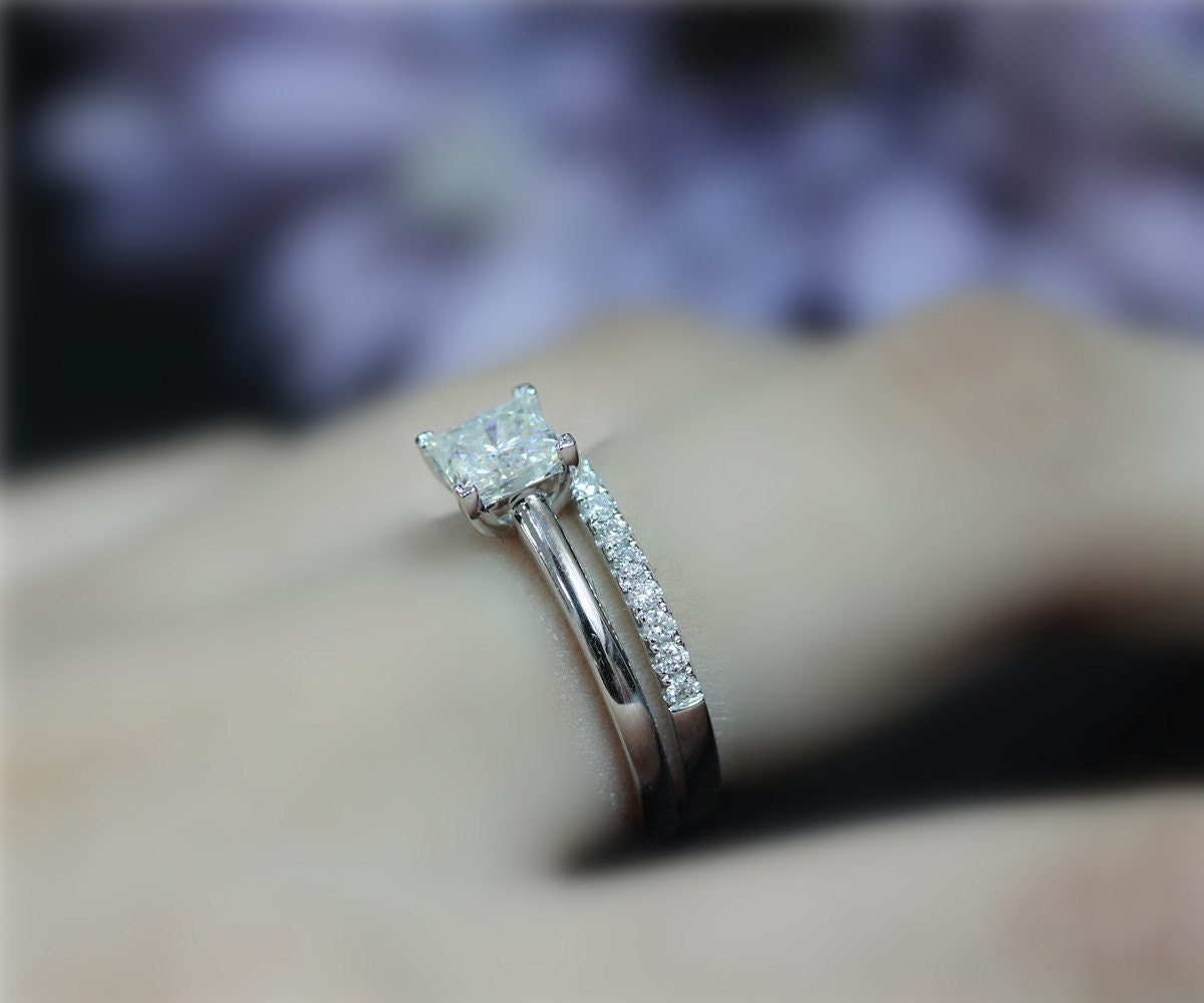 1ct Engagement Ring Set Charles & Colvard Princess Cut - Etsy