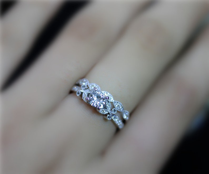 Charles & Colvard Round Forever One g-h-imoissanite Ring Set - Etsy