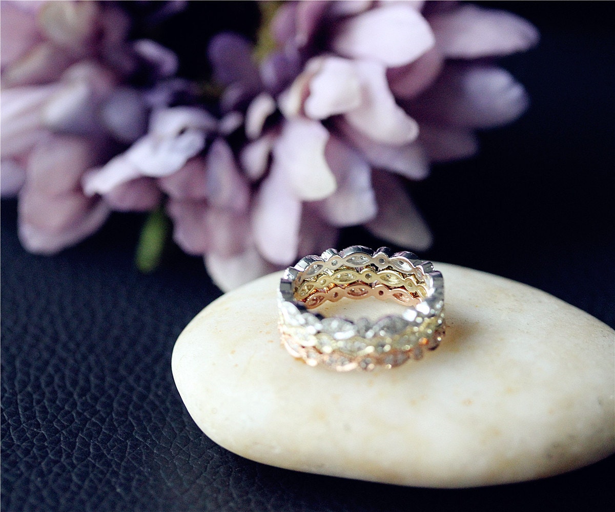 Three Colors to Choose Wedding Ring Natural Diamonds Wedding | Etsy