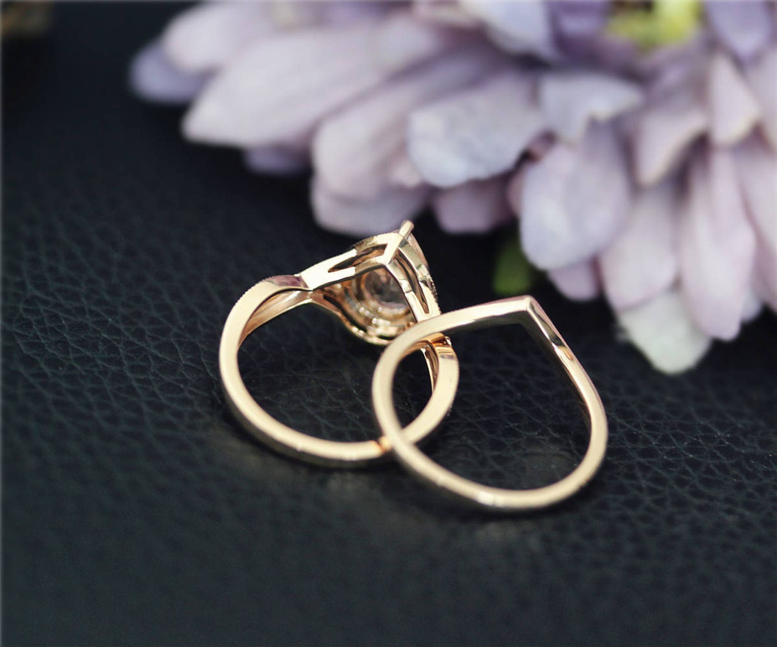 Perfect Combination Morganite Ring Set! Engegement Ring Set 1ct Pear ...