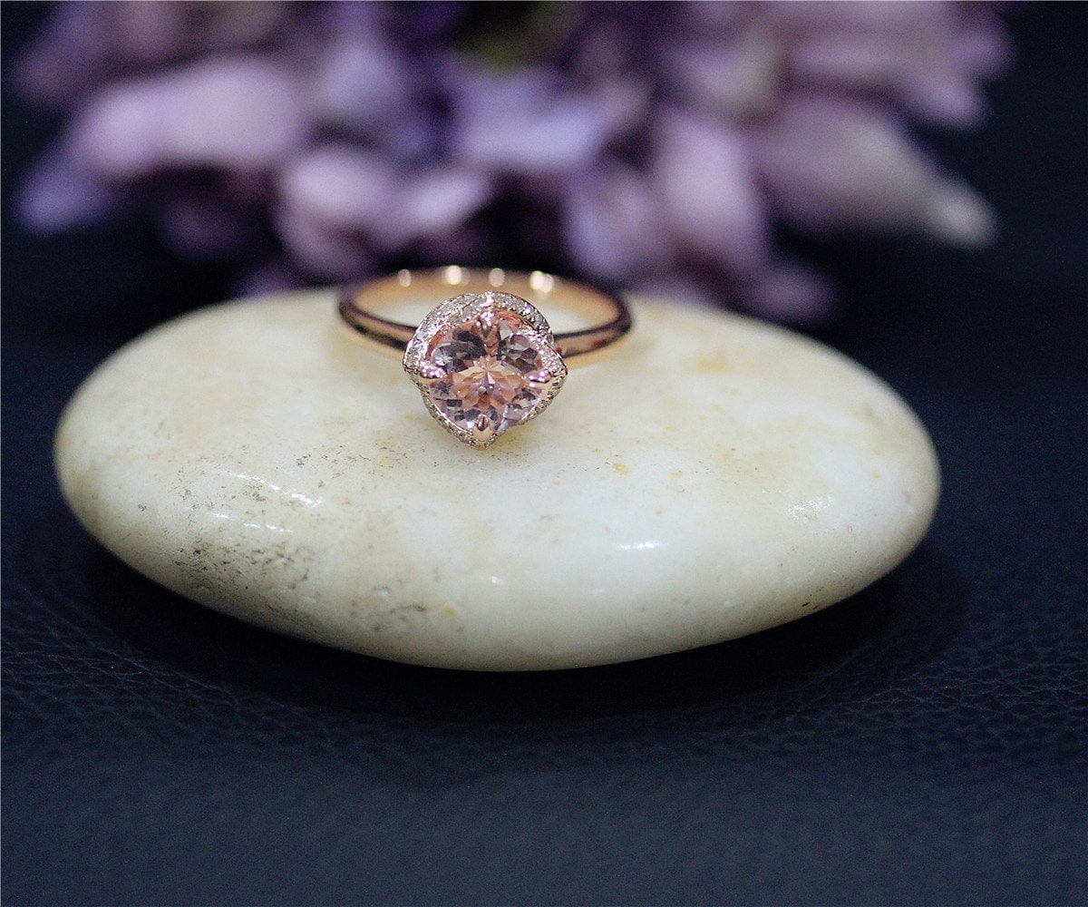 Unique Wedding Ring Rose Shaped Round Natural Pink Morganite - Etsy